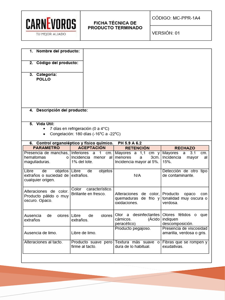 Control de Calidad de Pollo Refrigerado | PDF