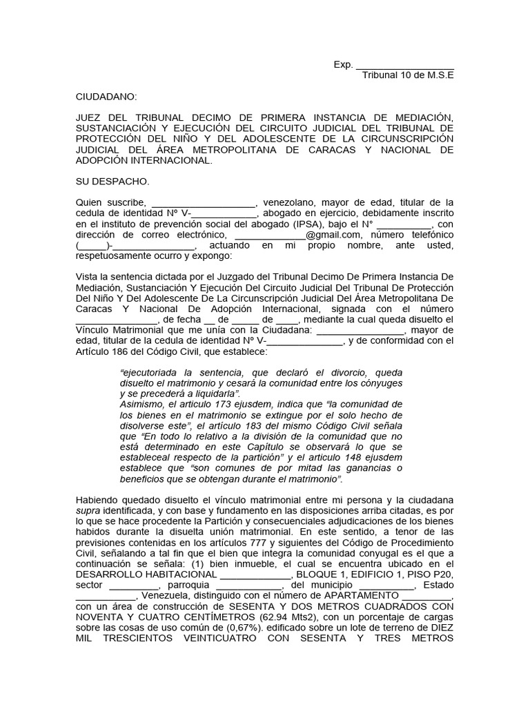 Solicitud de ejecucion de sentencia de divorcio | Descargar gratis PDF ...