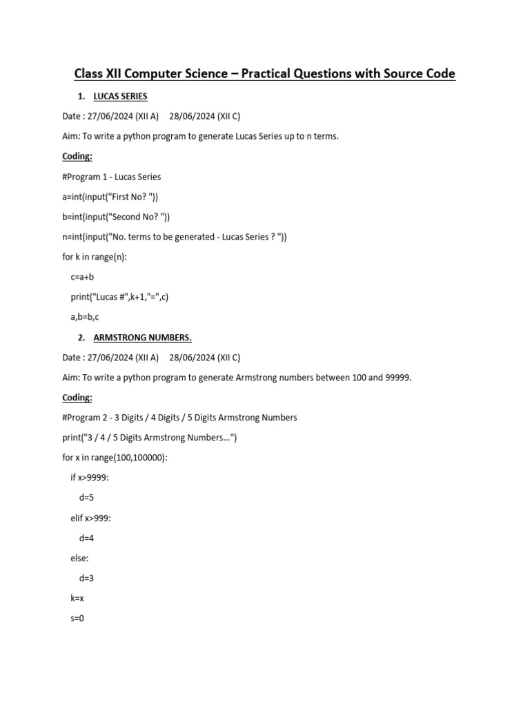 Xiicspracticals1 6 Pdf Computer Science Computing 