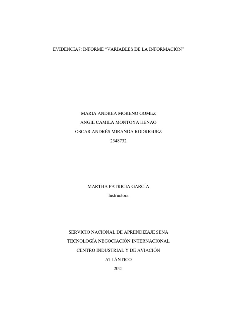 Evidencia 7 Informe "Variables de La Investigación" - 2021. | PDF | Metodología de encuesta ...
