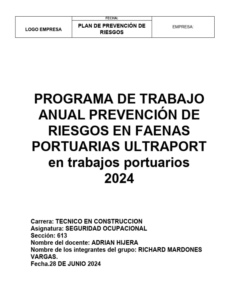Modelo Programa Prevencion de Riesgos 2024 | PDF | Business | Seguridad y salud ocupacional