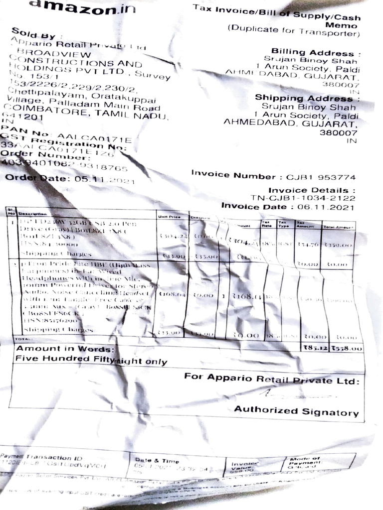 Amazon Invoice - Earphone & Pendrive | PDF | Invoice | Business Documents