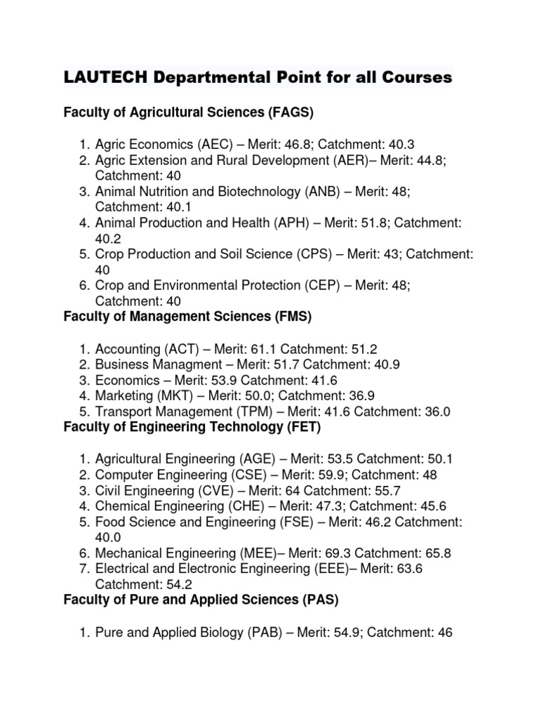 LAUTECH Departmental Point for all Courses | PDF | Engineering | Science