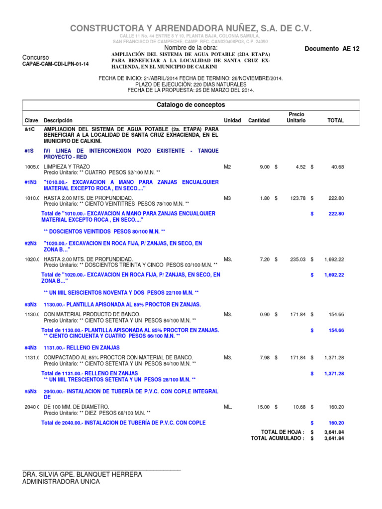 Anexo AE 12 Catalogo de Conceptos | PDF | Ingeniería mecánica | Materiales