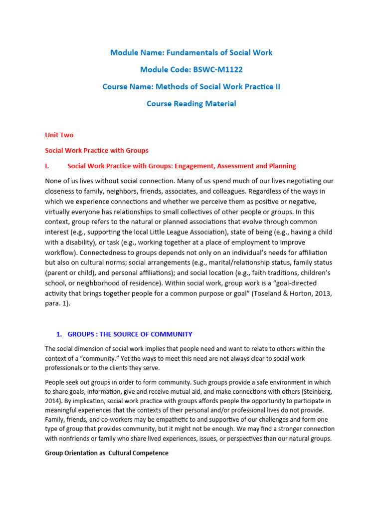 Methods of Social Work Practice II UNIT TWO | PDF | Empowerment ...