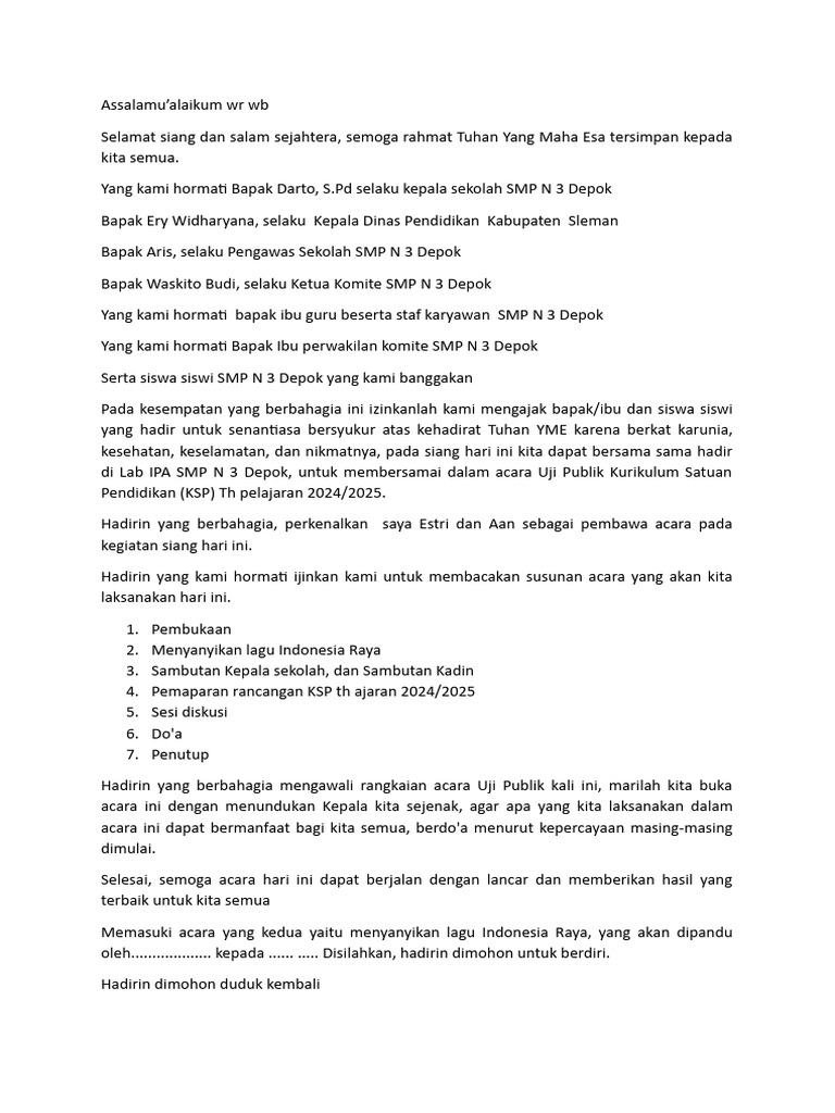 Naskah MC Uji Publik Estri | PDF