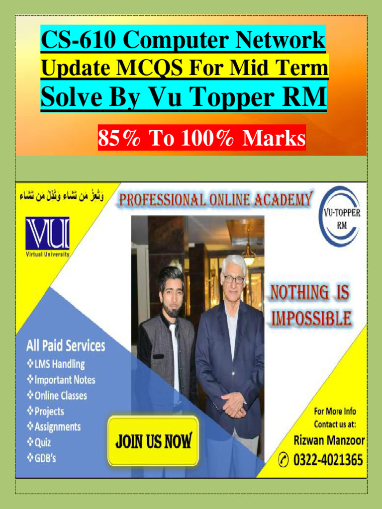 CS610 Mcqs MidTerm by Vu Topper RM-2 | PDF | Computer Network | Network Topology