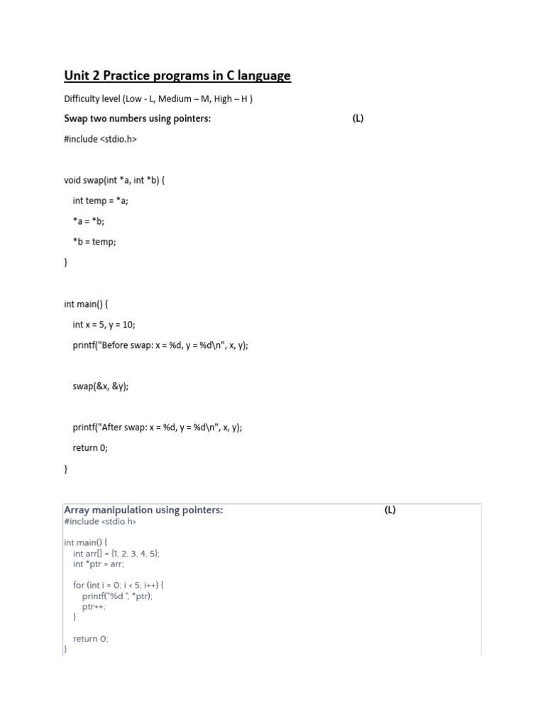 Unit 2 Prractice Programs | PDF | Pointer (Computer Programming) | Computing