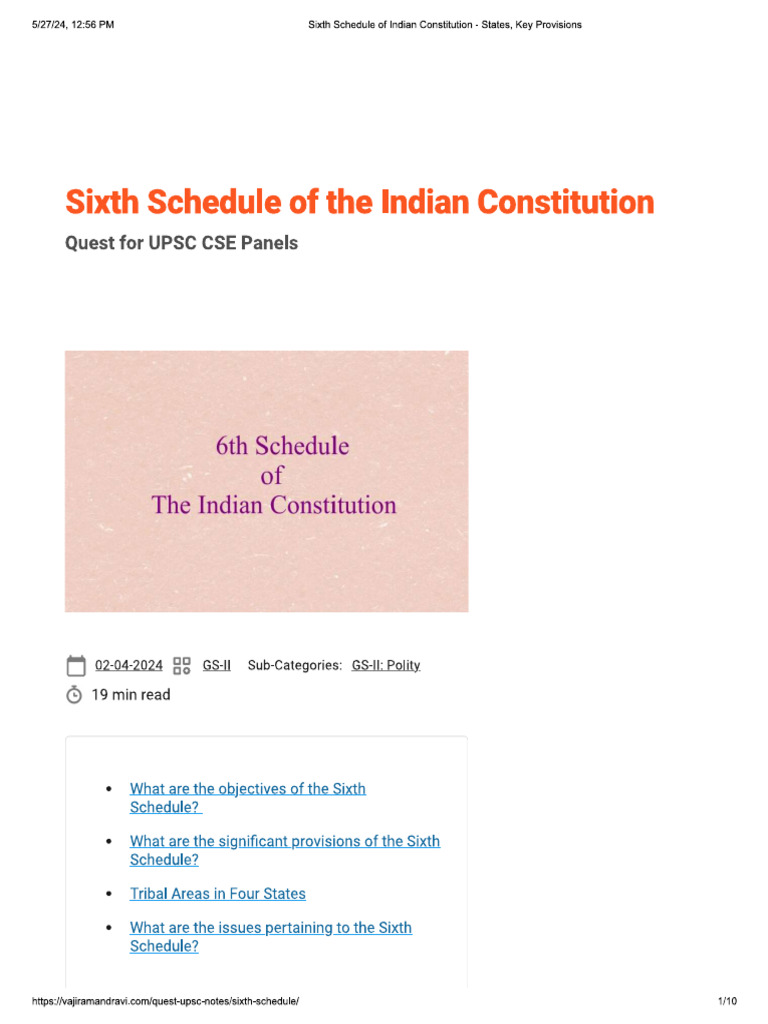 6th Schedule | PDF