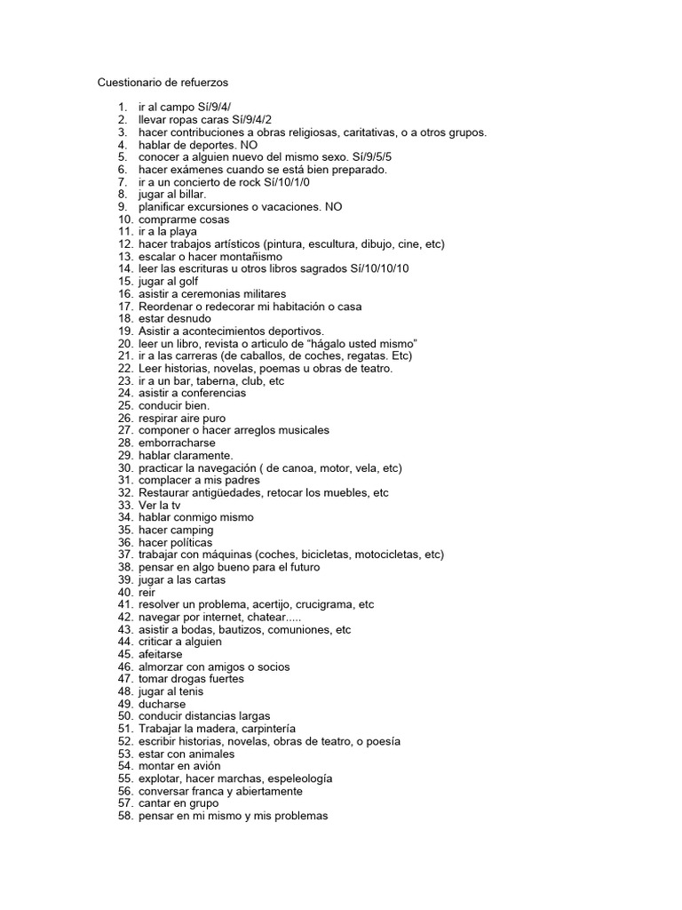 Cuestionario de Refuerzo Adulto | PDF | Artes del Lenguaje y Comunicación