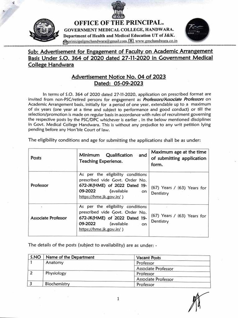FACULTY ADVT GMC HANDWARA.compressed | PDF