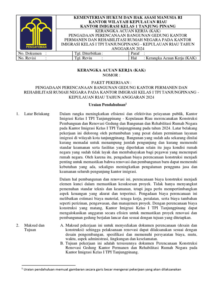 Kak Pembangunan Dan Renovasi Gedung Dan Bangunan Review 2 | PDF