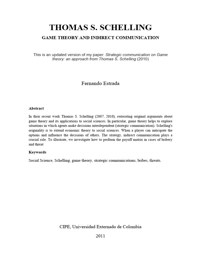 Thomas S Schelling Game Theory and Indirect Commun | PDF | Bribery ...
