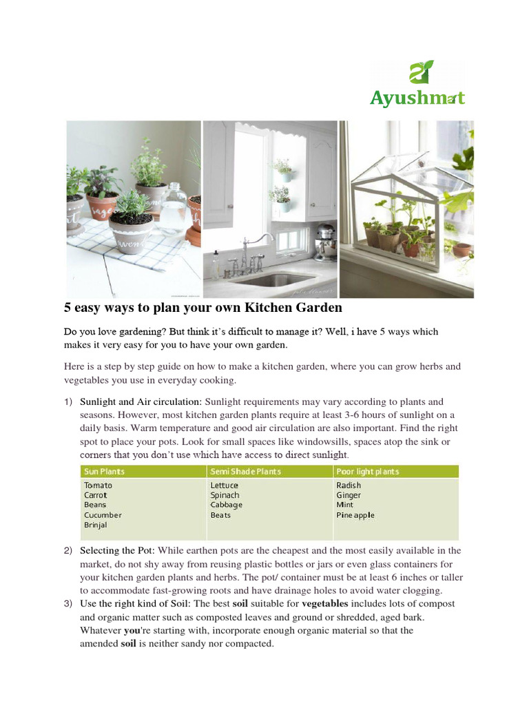 5 Easy Ways To Plan Your Own Kitchen Garden | PDF | Kitchen Garden | Soil