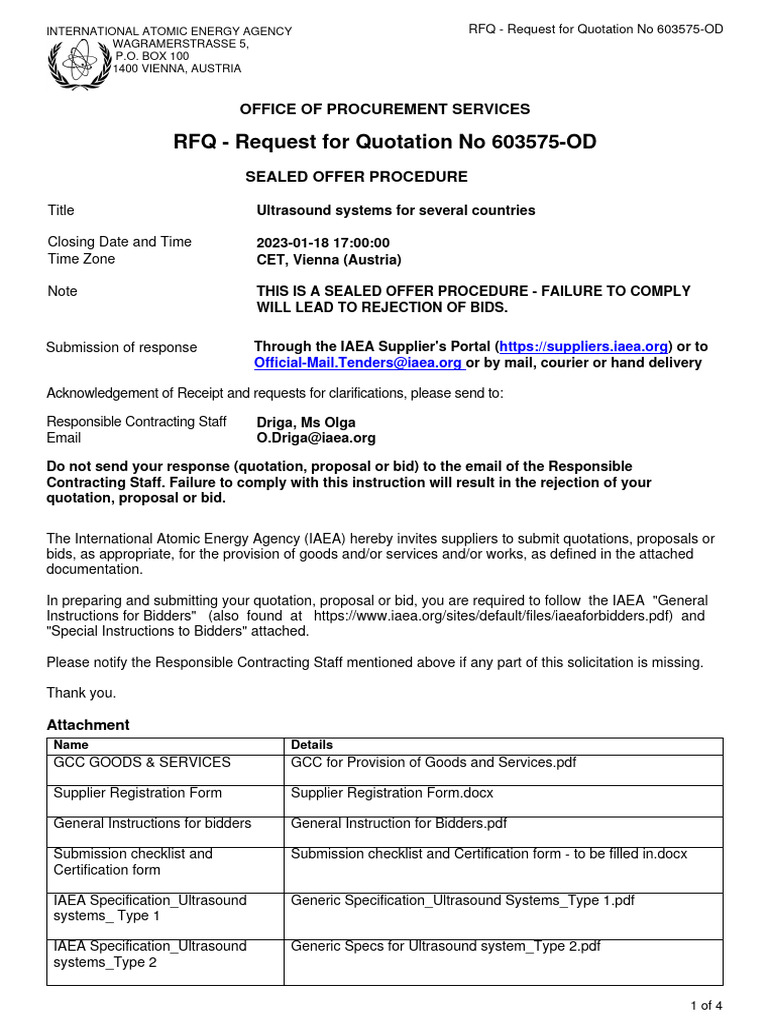 Supplier Cover Letter RFQ 603575 | PDF | International Atomic Energy Agency