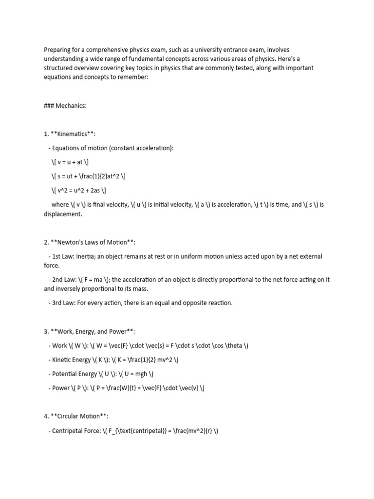 Physcis Summary | PDF | Physics | Force