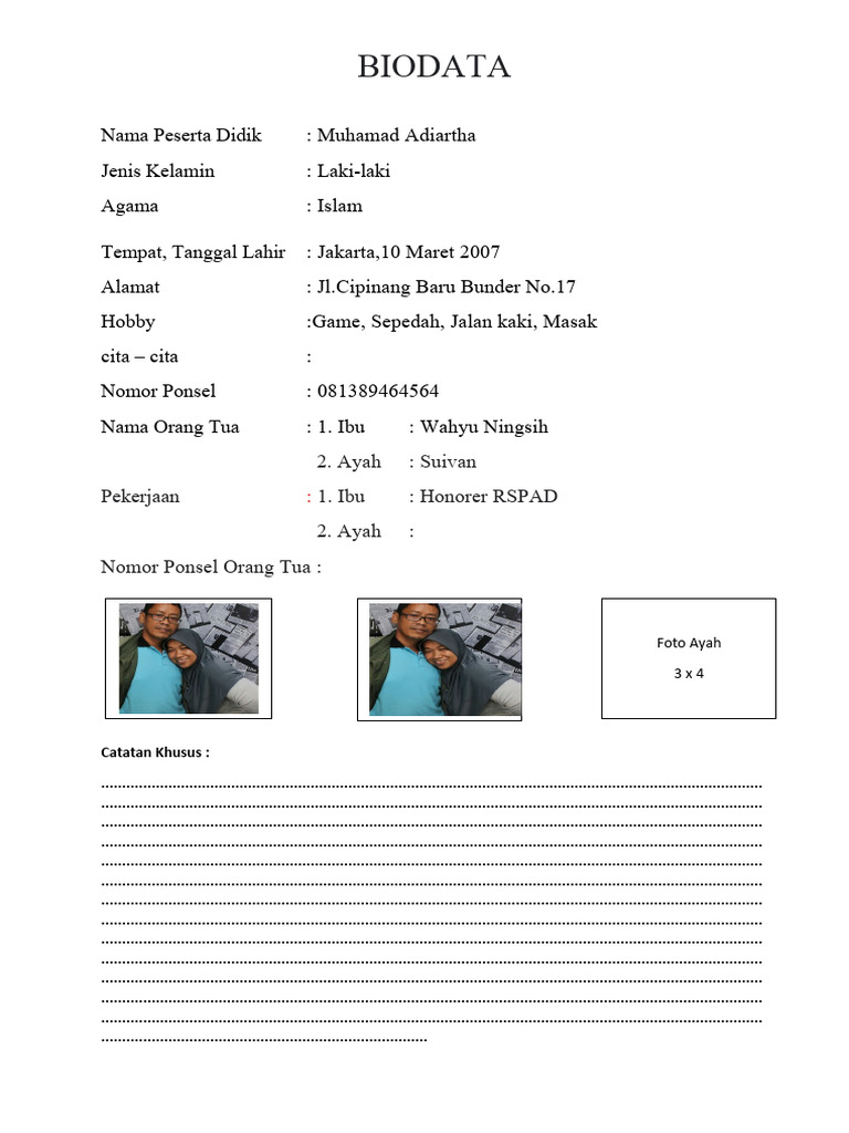 BIODATA Peserta Didik Kls 12 F11 | PDF