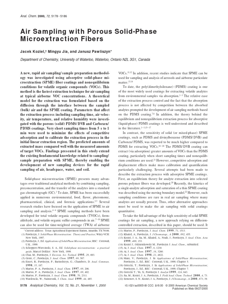 Air Sampling With Porous Solid-Phase Microextraction Fibers | PDF | Gas Chromatography | Adsorption
