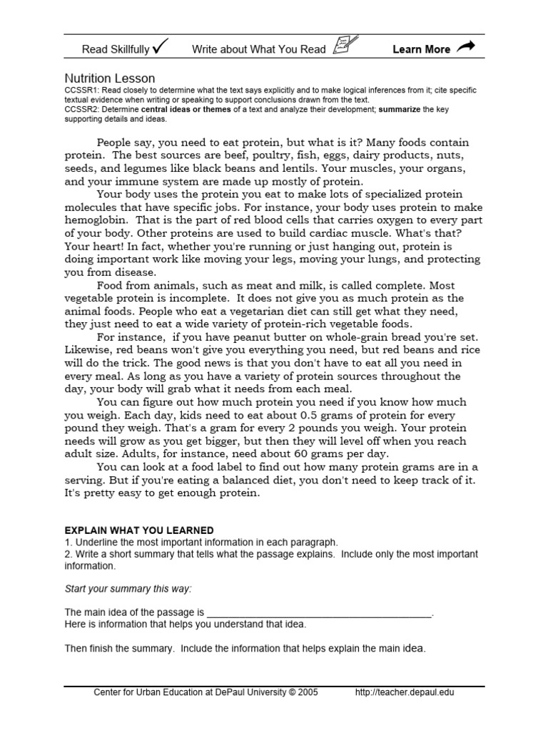 Nutrition Lessonnonfiction | PDF | Foods | Proteins