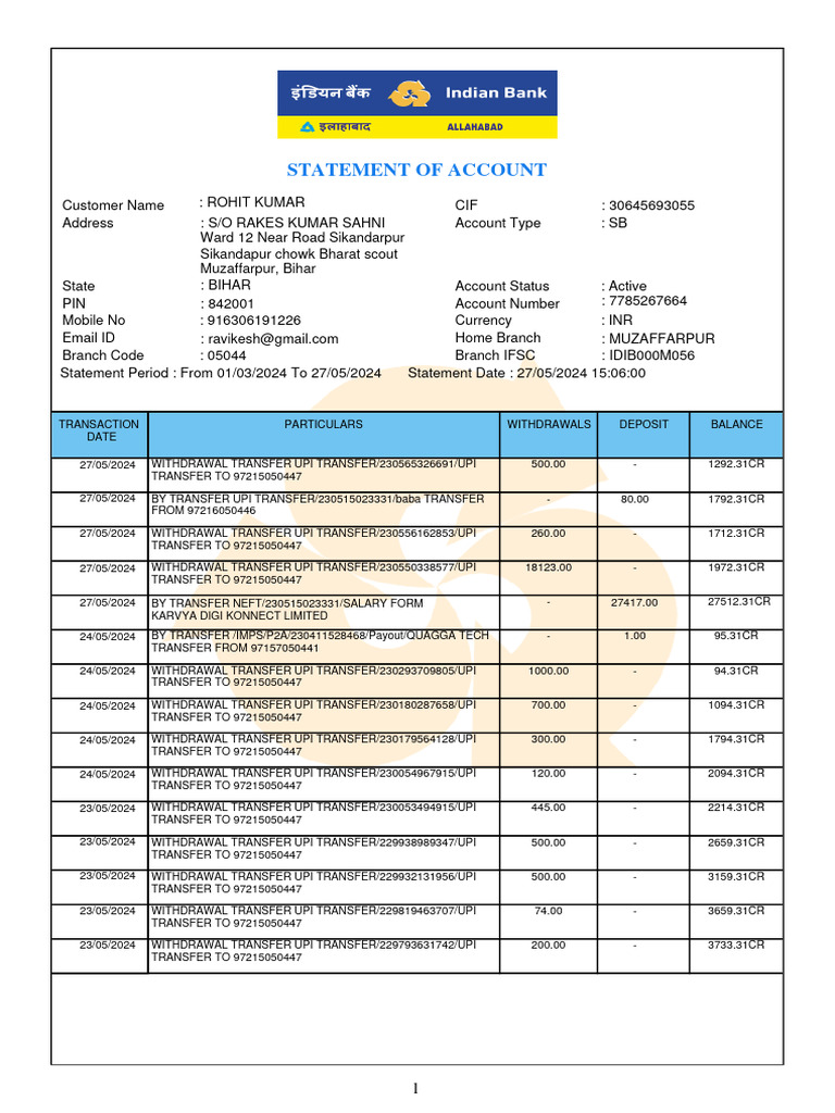 Detailed Account Statement Summary | PDF | Money | Financial Services