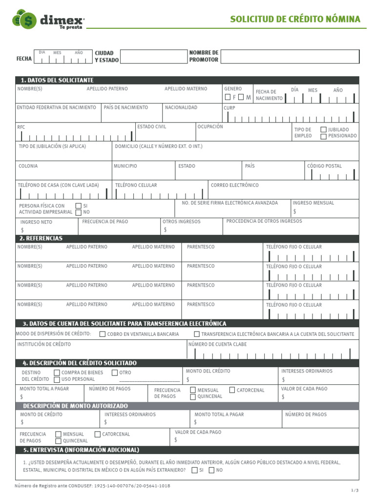 Dimex Solicitud | PDF | Bancos | Crédito