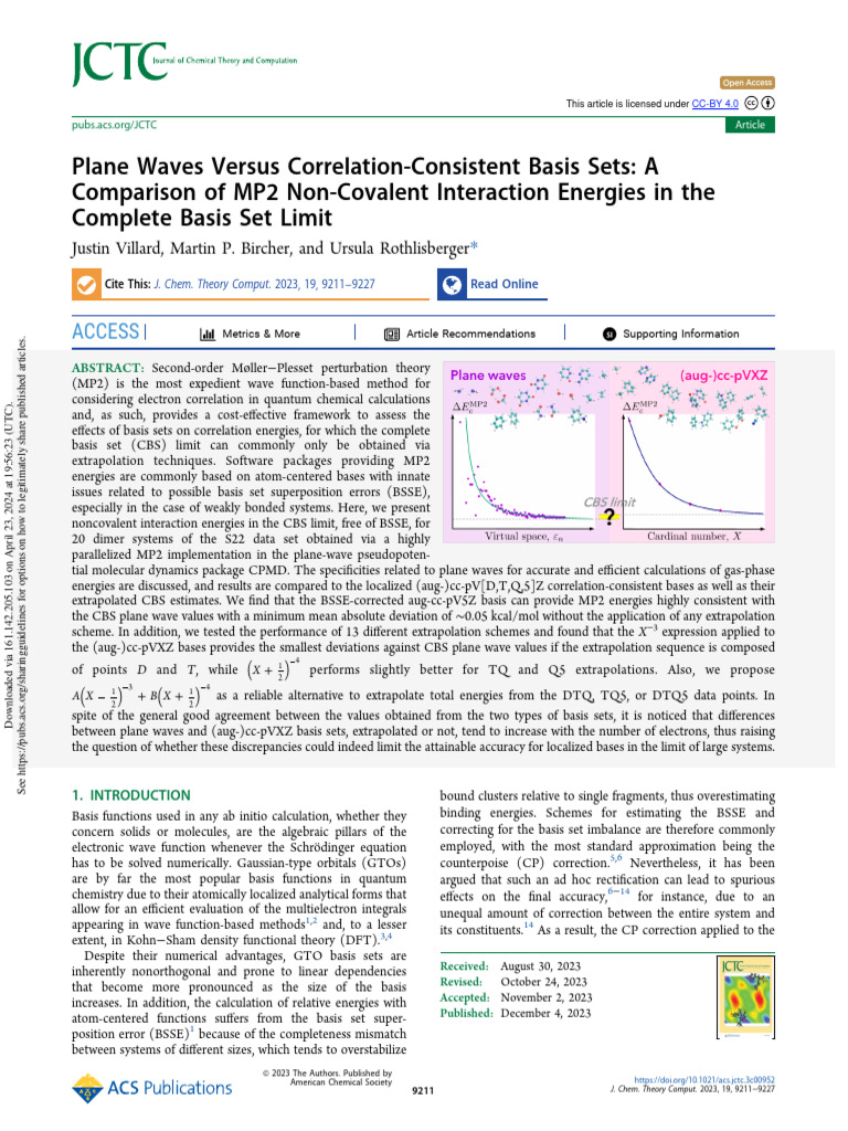 Villard Et Al 2023 Plane Waves Versus Correlation Consistent Basis Sets
