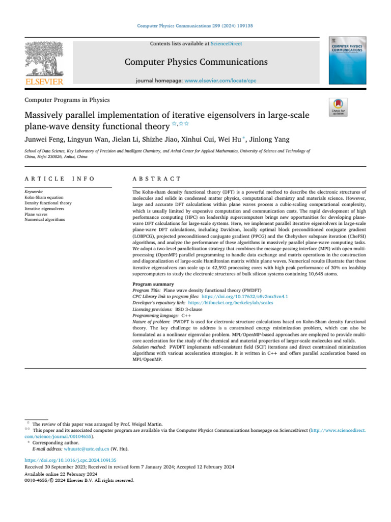 Massively Parallel Implementation of Iterative Eigensolvers in Large-Scale | PDF | Density ...