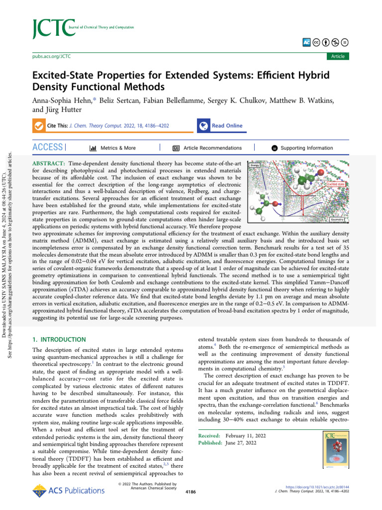 Hehn Et Al 2022 Excited State Properties For Extended Systems Efficient Hybrid Density ...