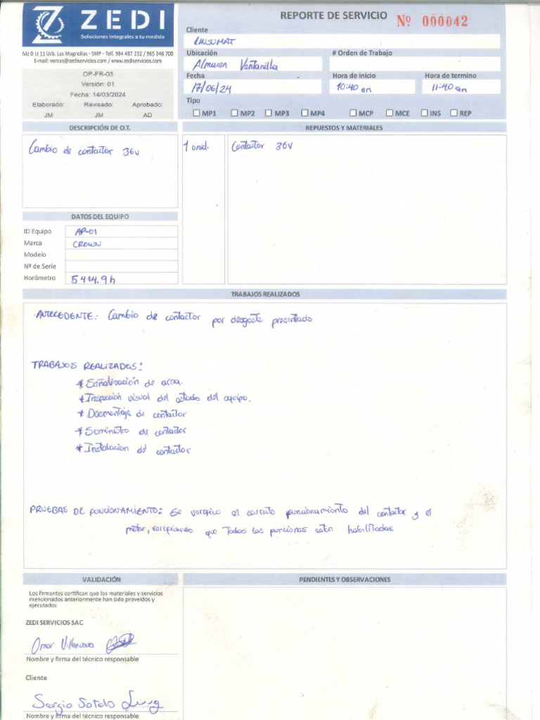 Modelo de Reporte Servicio | PDF