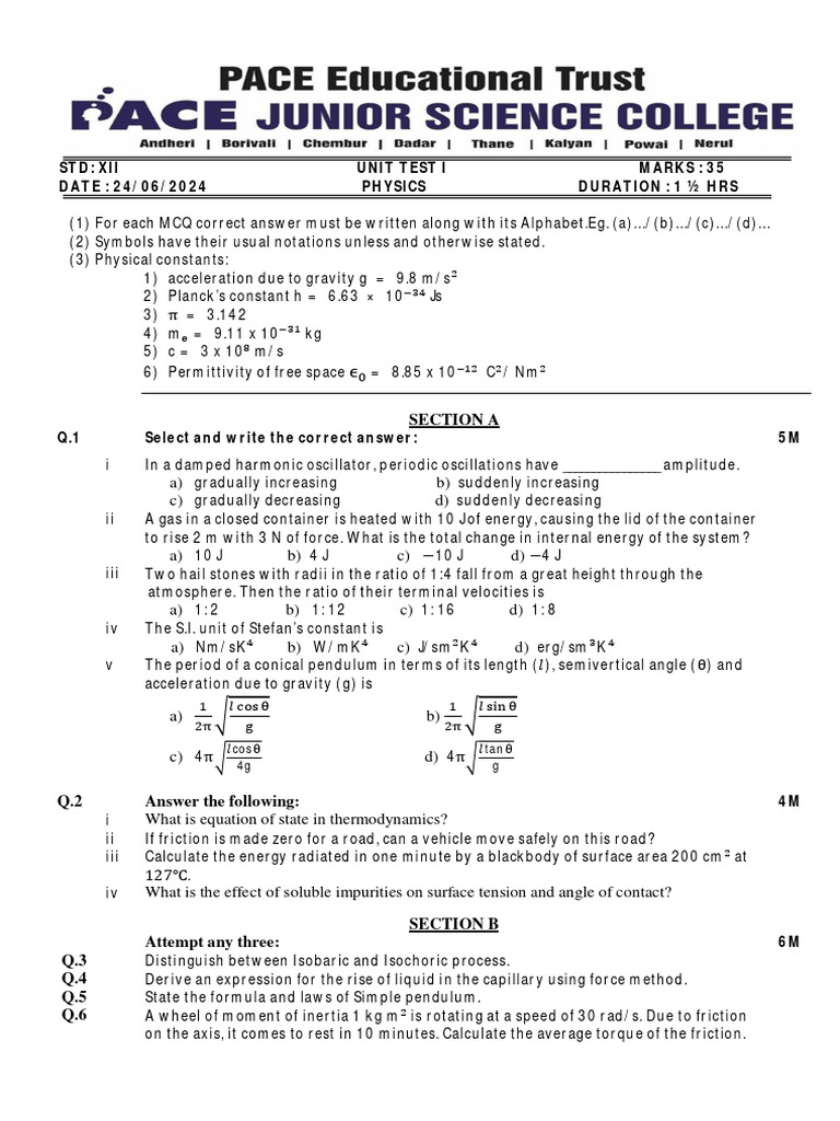24.06.2024 Physics Xii Ut 1 | PDF | Rotation | Physical Phenomena