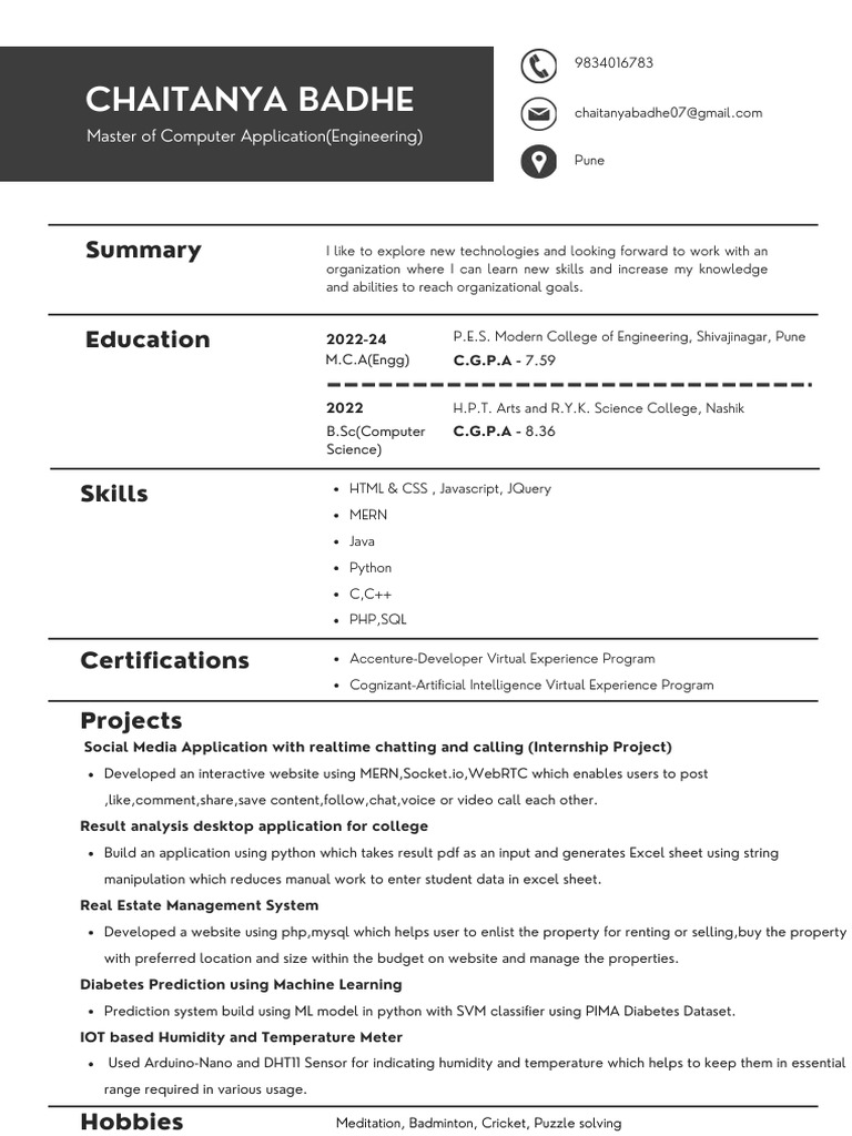Chaitanya B Resume | PDF | Computing | Computer Science