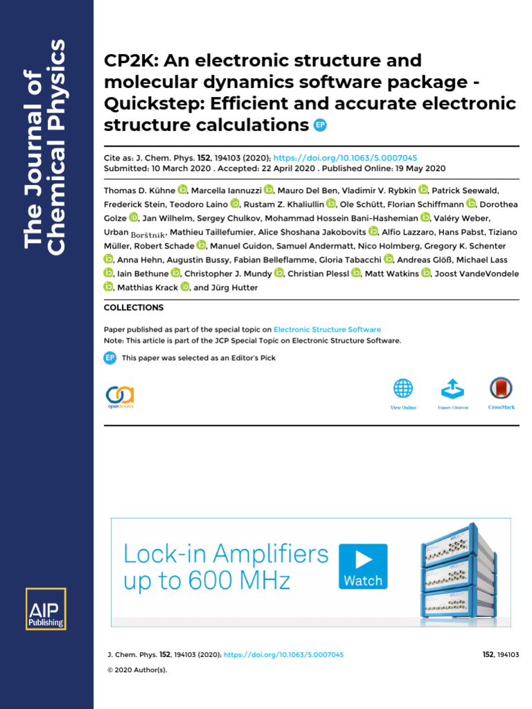 CP2K - Quickstep, Efficient and Accurate Electronic Structure ... CP2K - Quickstep, Efficient and Accurate Electronic Structure ...