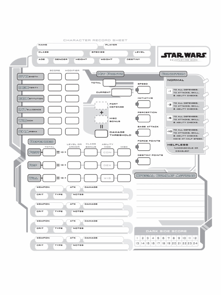 Star Wars Character Sheet | PDF