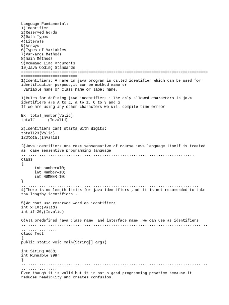Java Language Fundamentals Overview | PDF | Integer (Computer Science) | Data Type