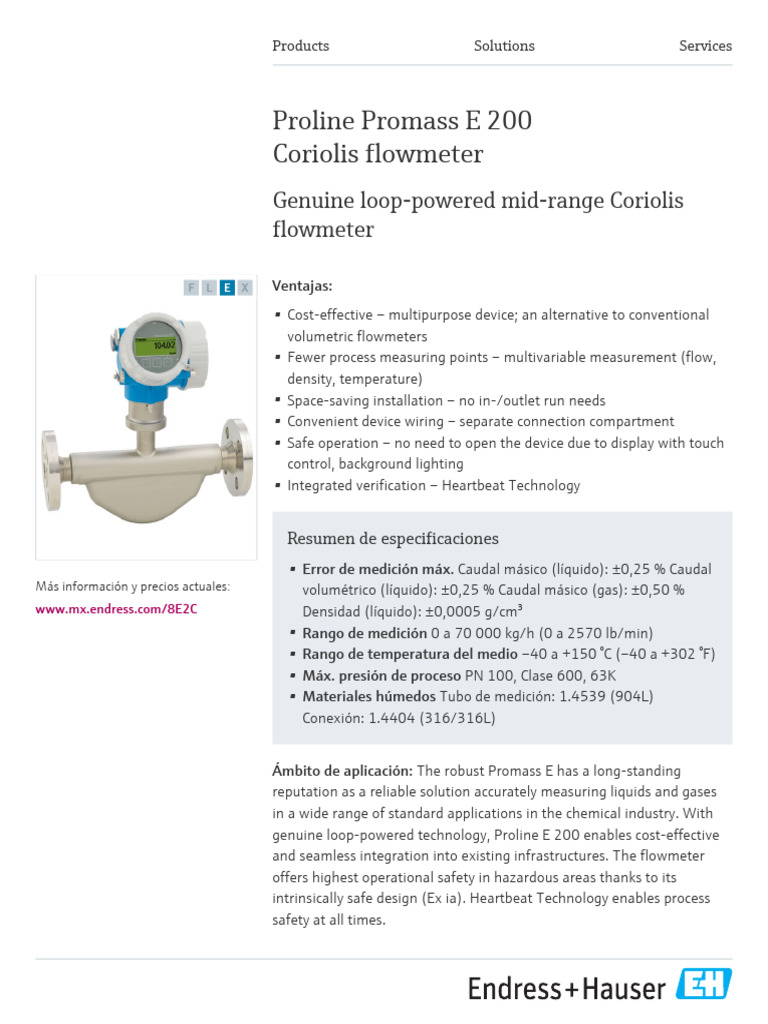 Caudalímetro Coriolis Promass E 200 | PDF | Sensor | Medición