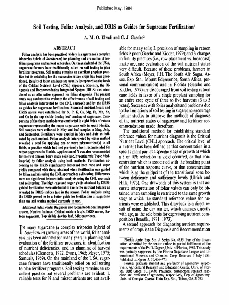 Soil Testing, Foliar Analysis, and DRIS as Guides for Sugarcane ...