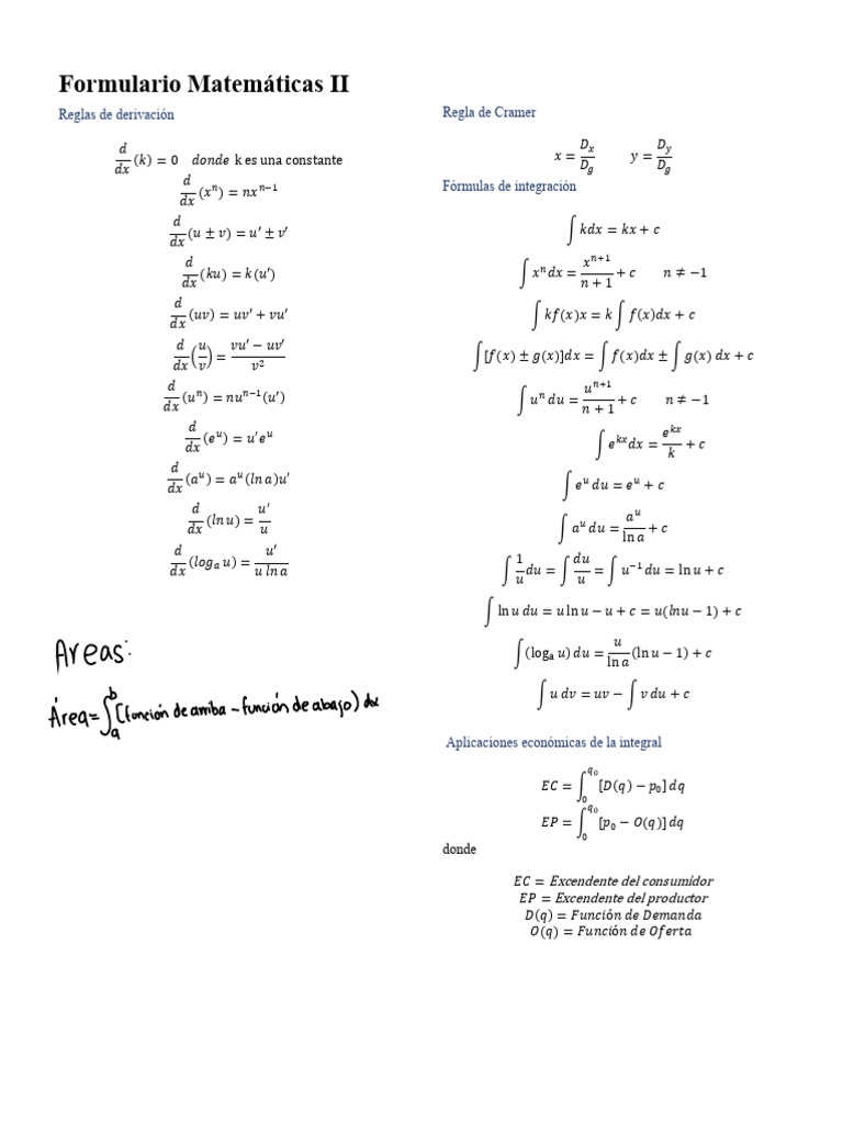 Formulario Matemáticas II | PDF | Integral | Ecuaciones