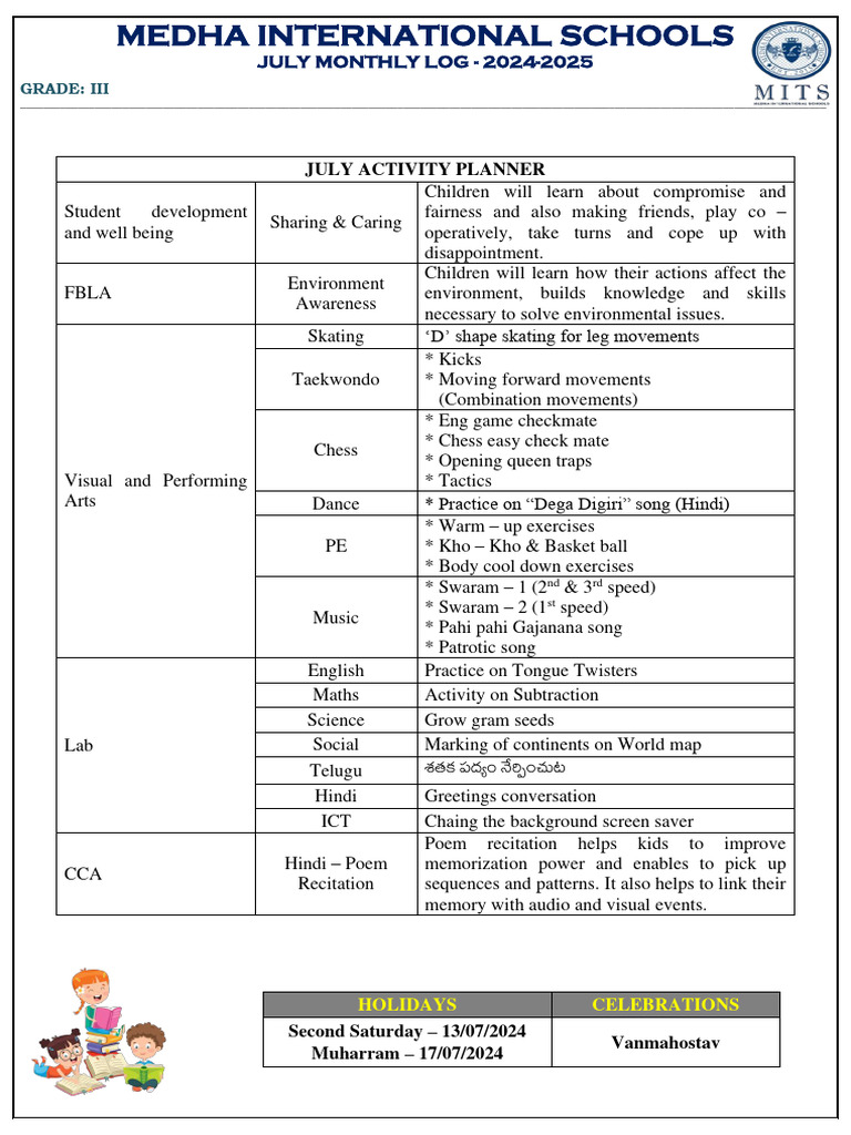 Grade - 3 - July Month Log | PDF | Cognition