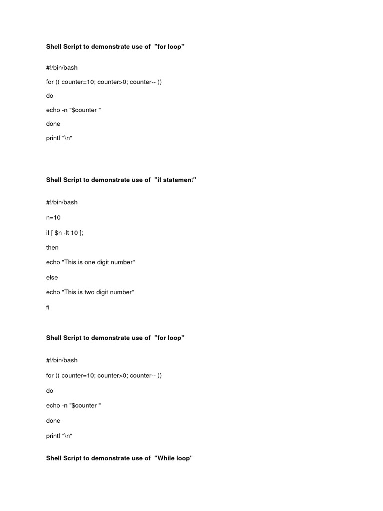 Shell Script Examples | PDF | Computer Programming Shell Script Examples | PDF | Computer Programming