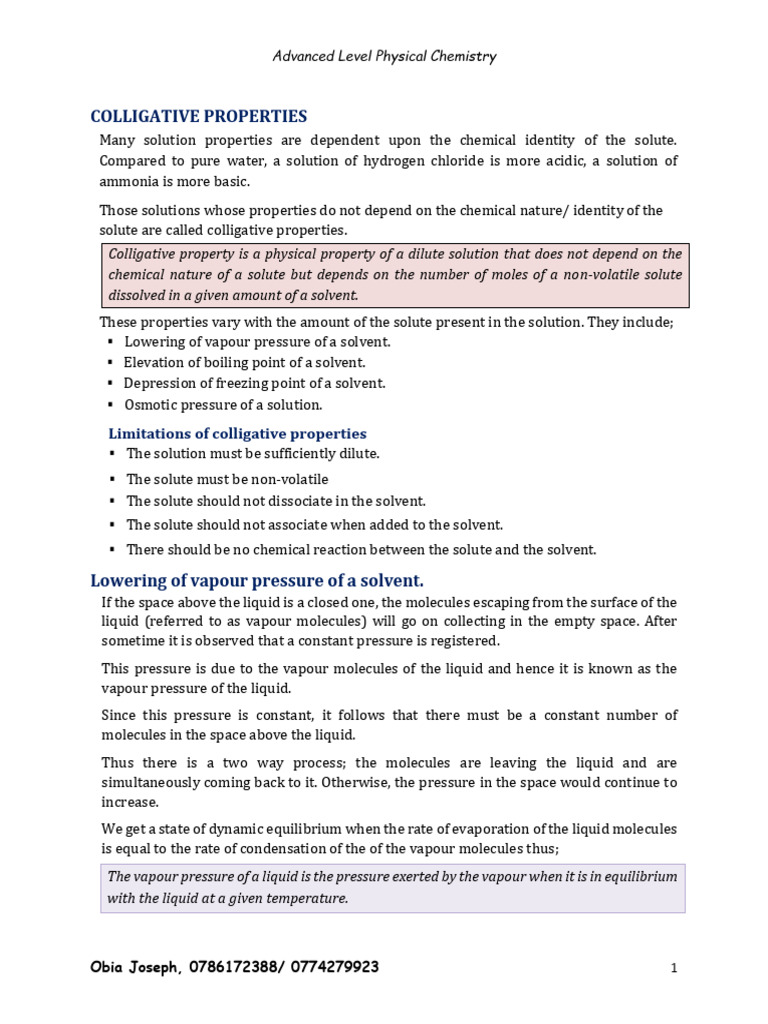Colligative Properties-Obia-1 | PDF | Physical Chemistry | Applied And ...