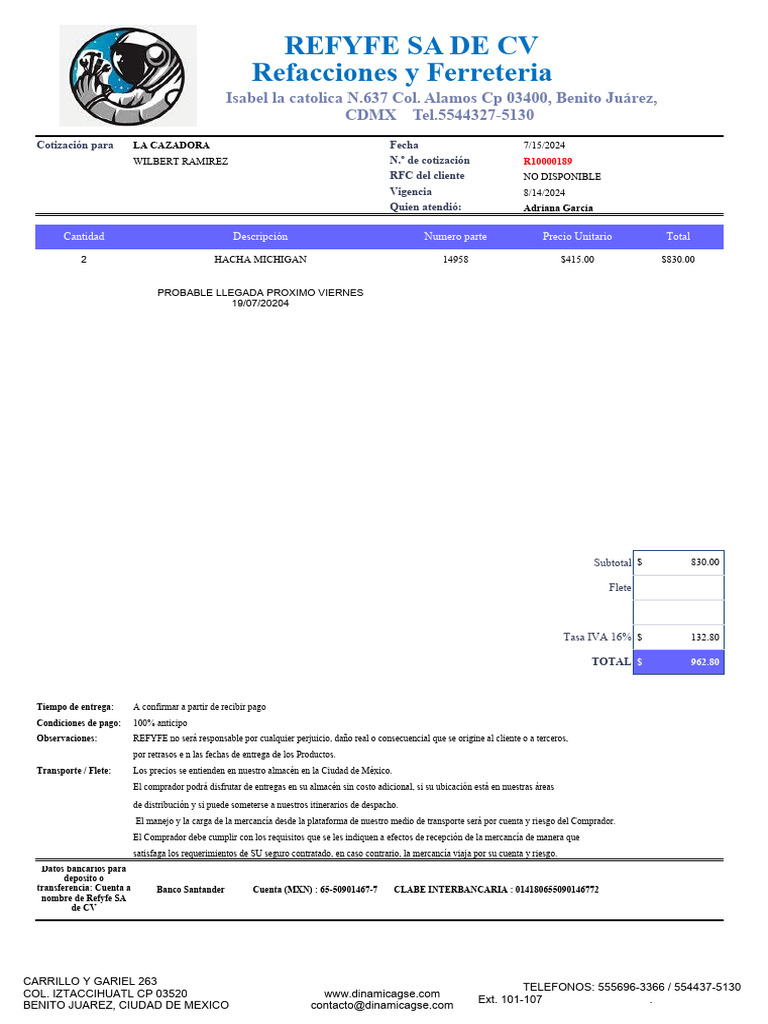 Cotizacion 189 A La Cazadora | PDF | Servicios financieros | Bancario