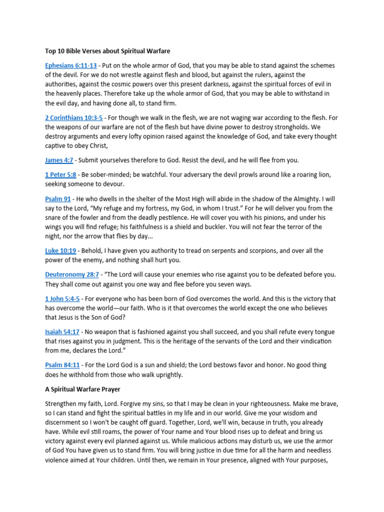 Top 10 Bible Verses About Spiritual Warfare | PDF | Satan | Spiritual ...