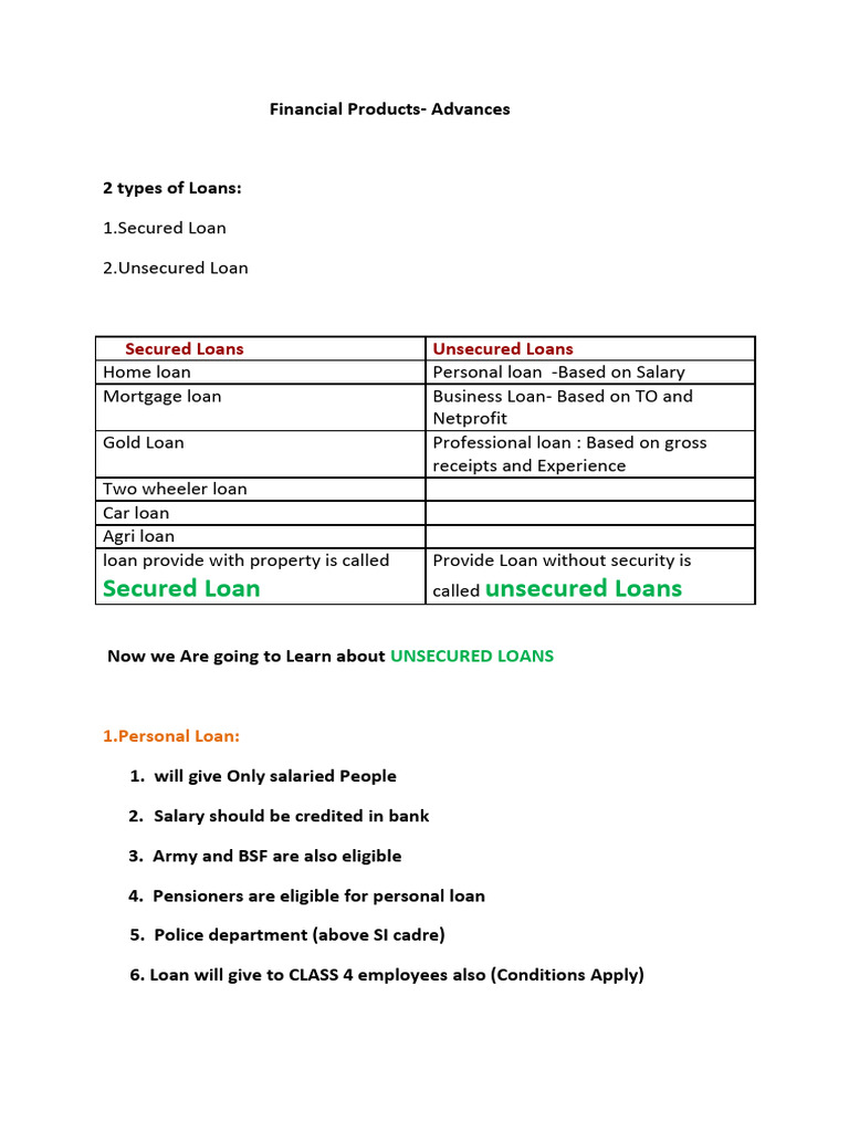 Types of Secured and Unsecured Loans | PDF | Loans | Unsecured Debt
