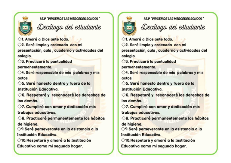 Decalogo Del Estudiante Miss Kateryne | PDF