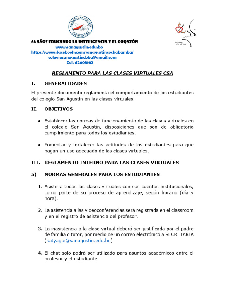 5 - Reglamento para Las Clases Virtuales Csa | PDF | Maestros | Chat en ...