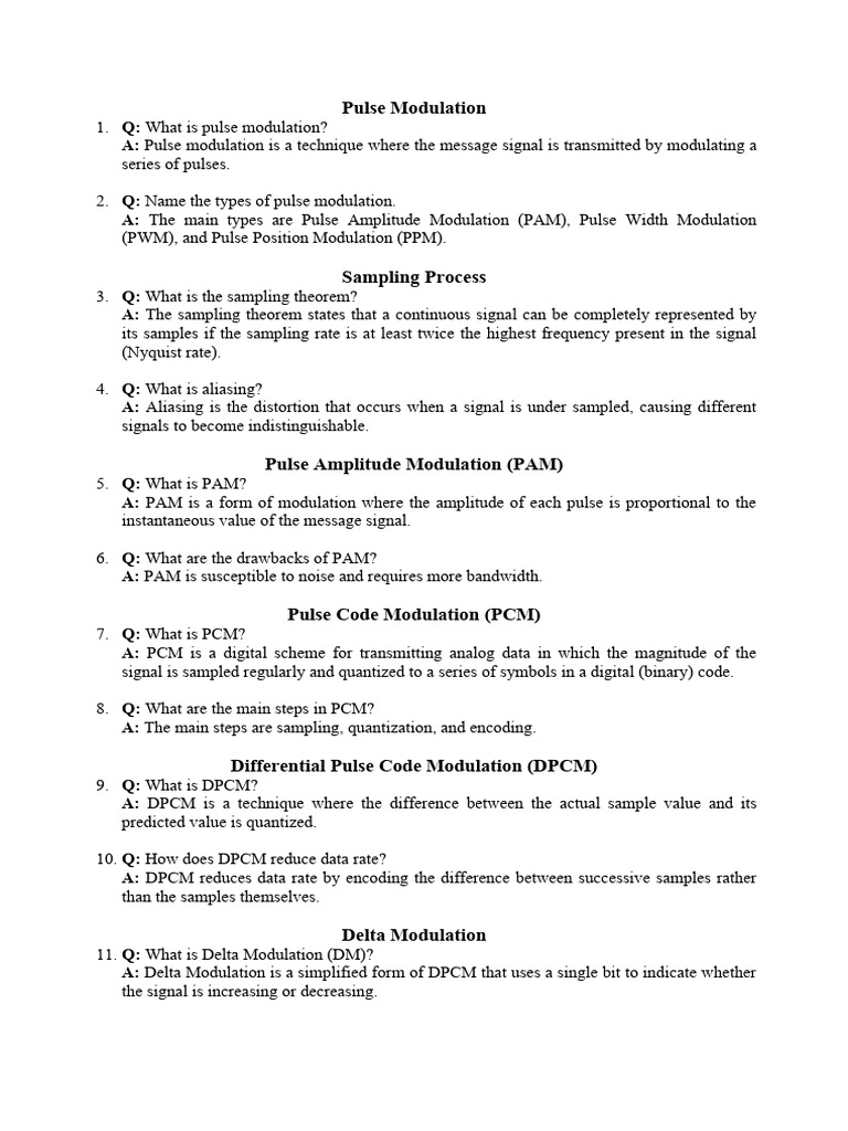 Pulse Modulation Techniques | PDF | Sampling (Signal Processing) | Modulation