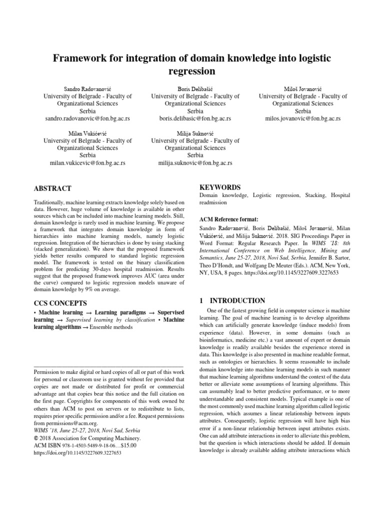 Framework For Integration of Domain Knowlede Into Logistic Regression | PDF | Machine Learning ...
