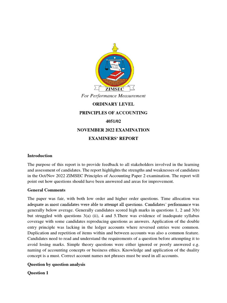 Ordinary Level Principles of Accounting 405102 November 2022 Examiners ...