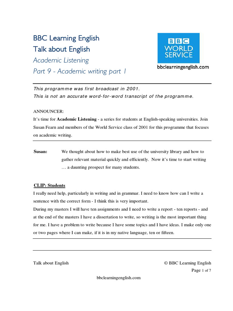 BBC Learning English Talk About English: Academic Listening Part 9 ...
