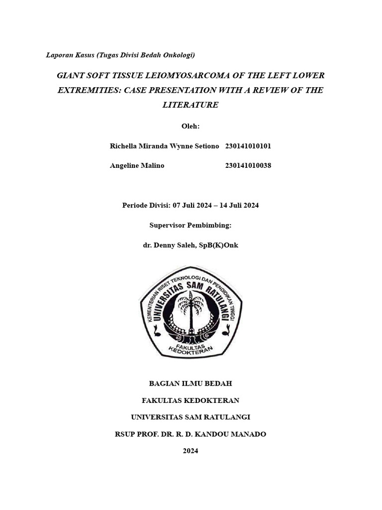 Giant Soft Tissue Leiomyosarcoma of The Left Lower Extremities | PDF | Sains & Matematika